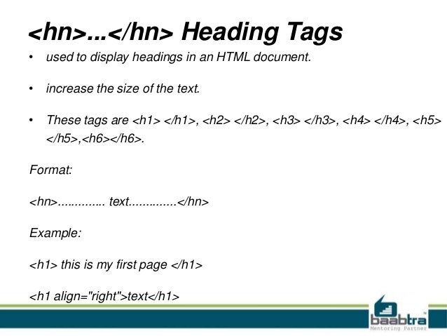 Standard html tags