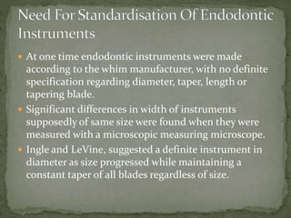 Standardisation of endodontic instruments | PPTX