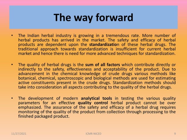 Quality Control methodologies for standardization of herbal medicines: an assessment | PPT