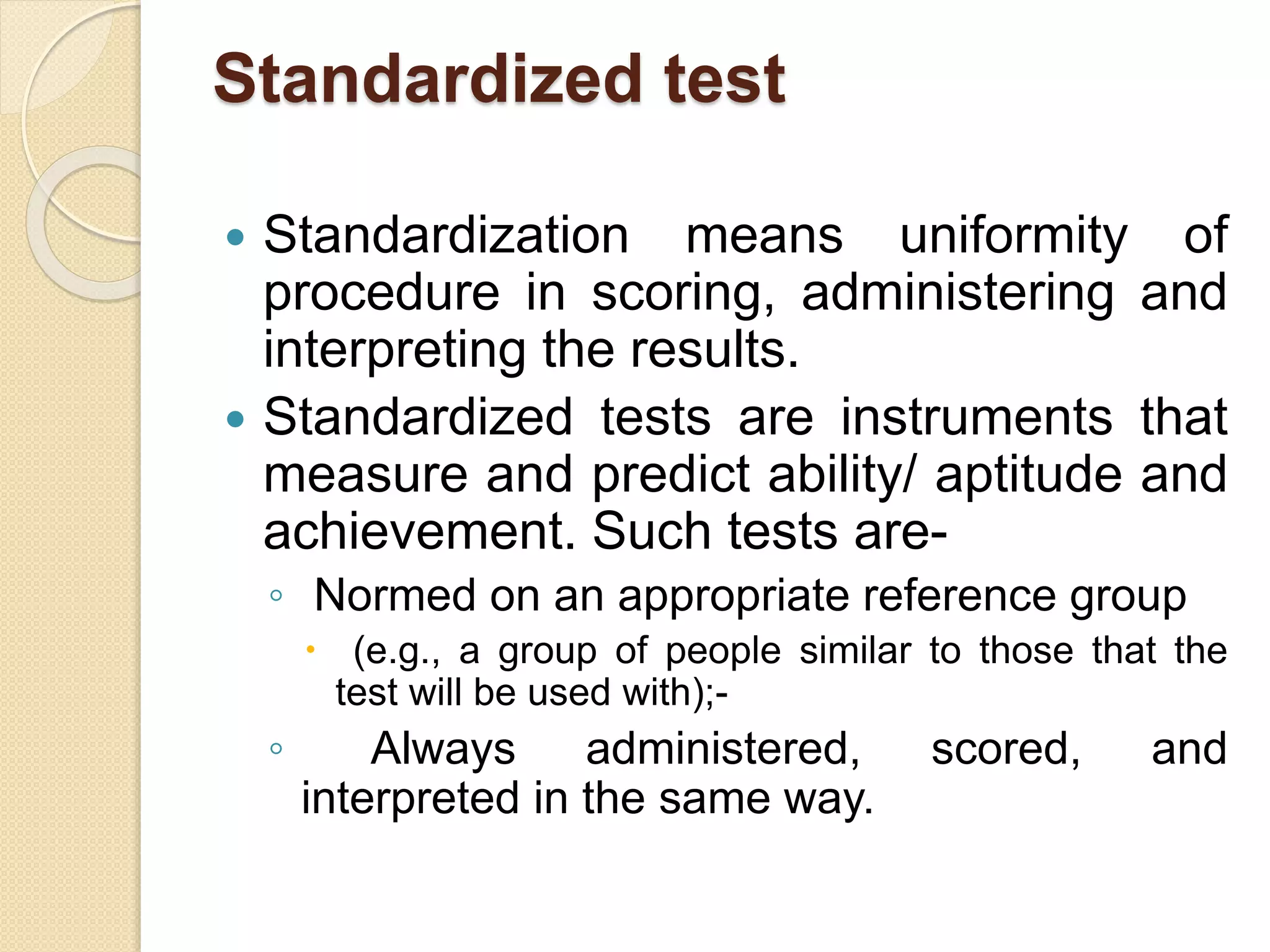Standardized and non standardized tests | PPTX