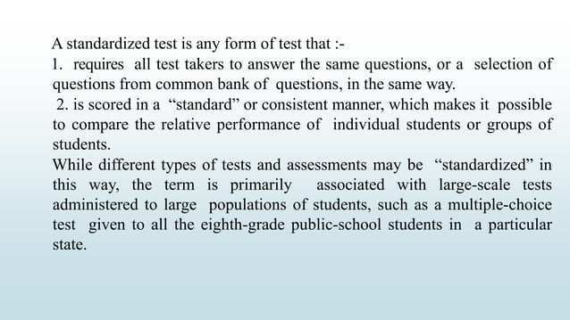 Standardized and non standardized tests | PPTX