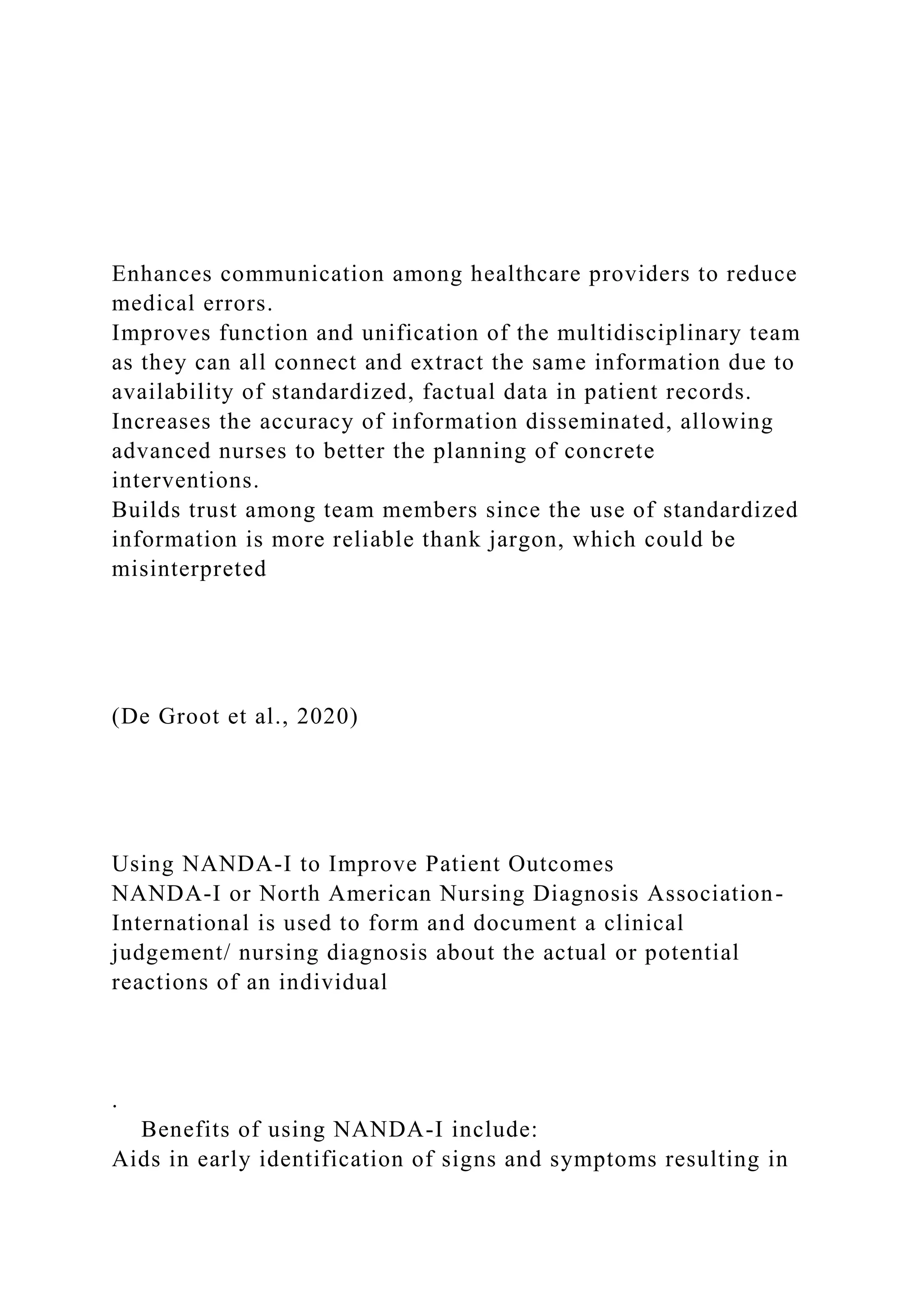 Standardized Nursing Terminologies Tayslen Roman | DOCX