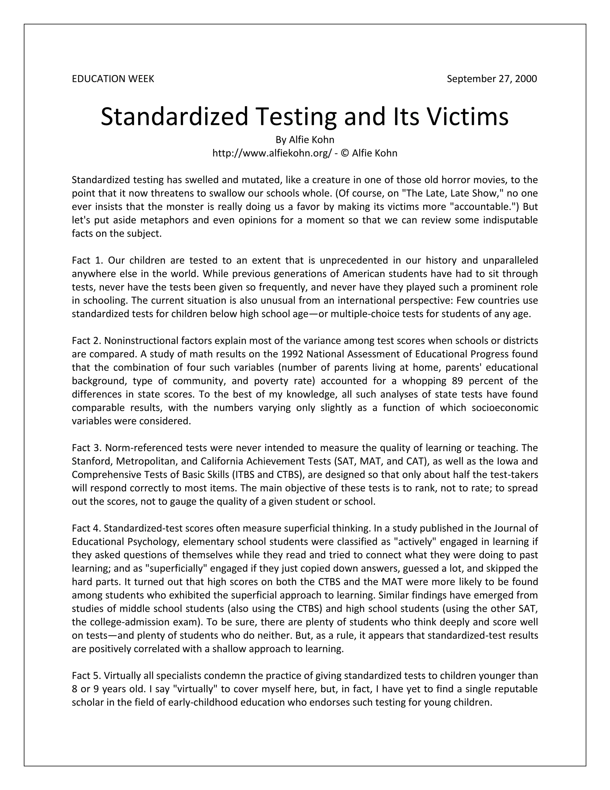 Standardized testing and its victims | DOCX