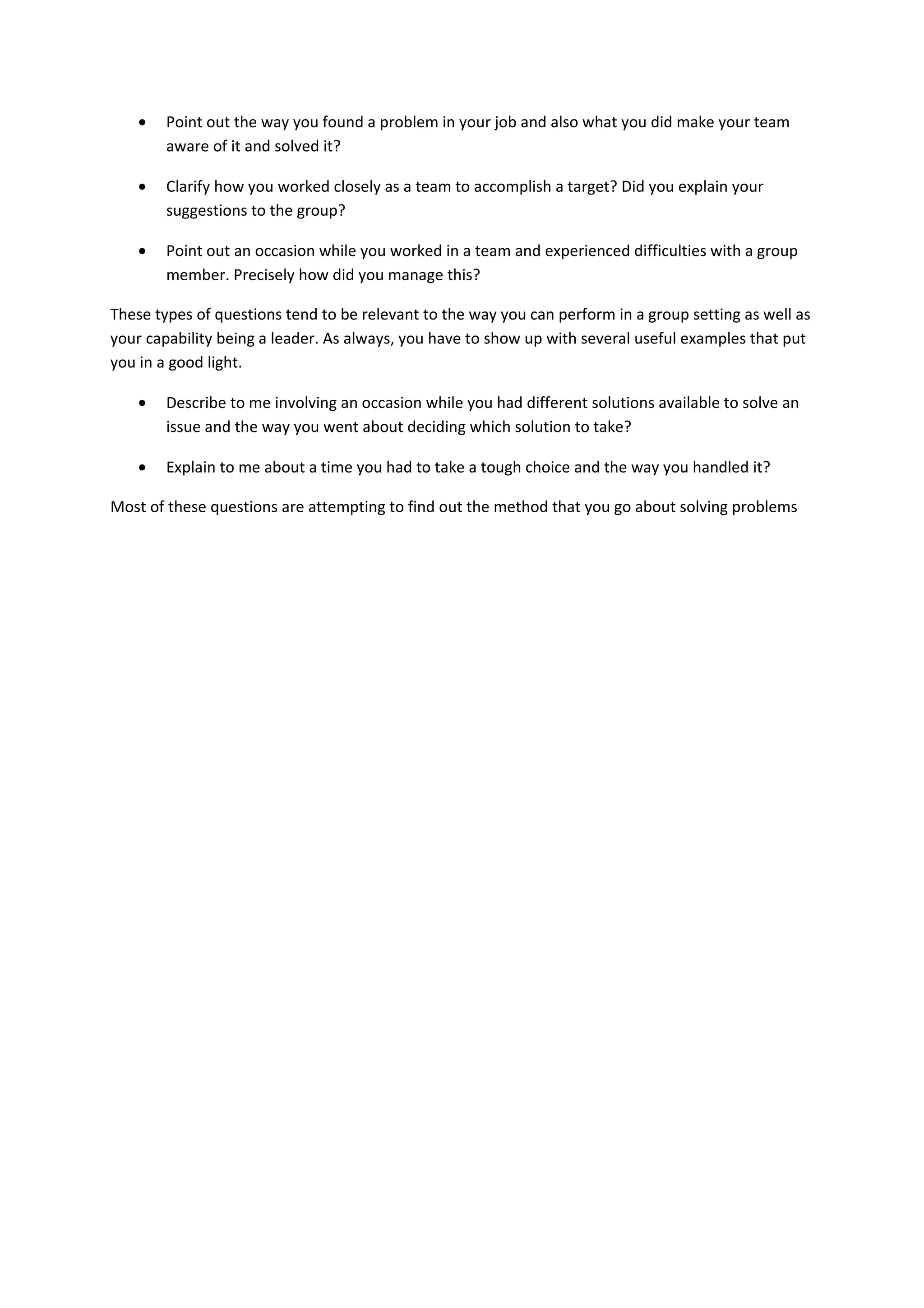 Standard Job Interview Behavioral Questions | DOC