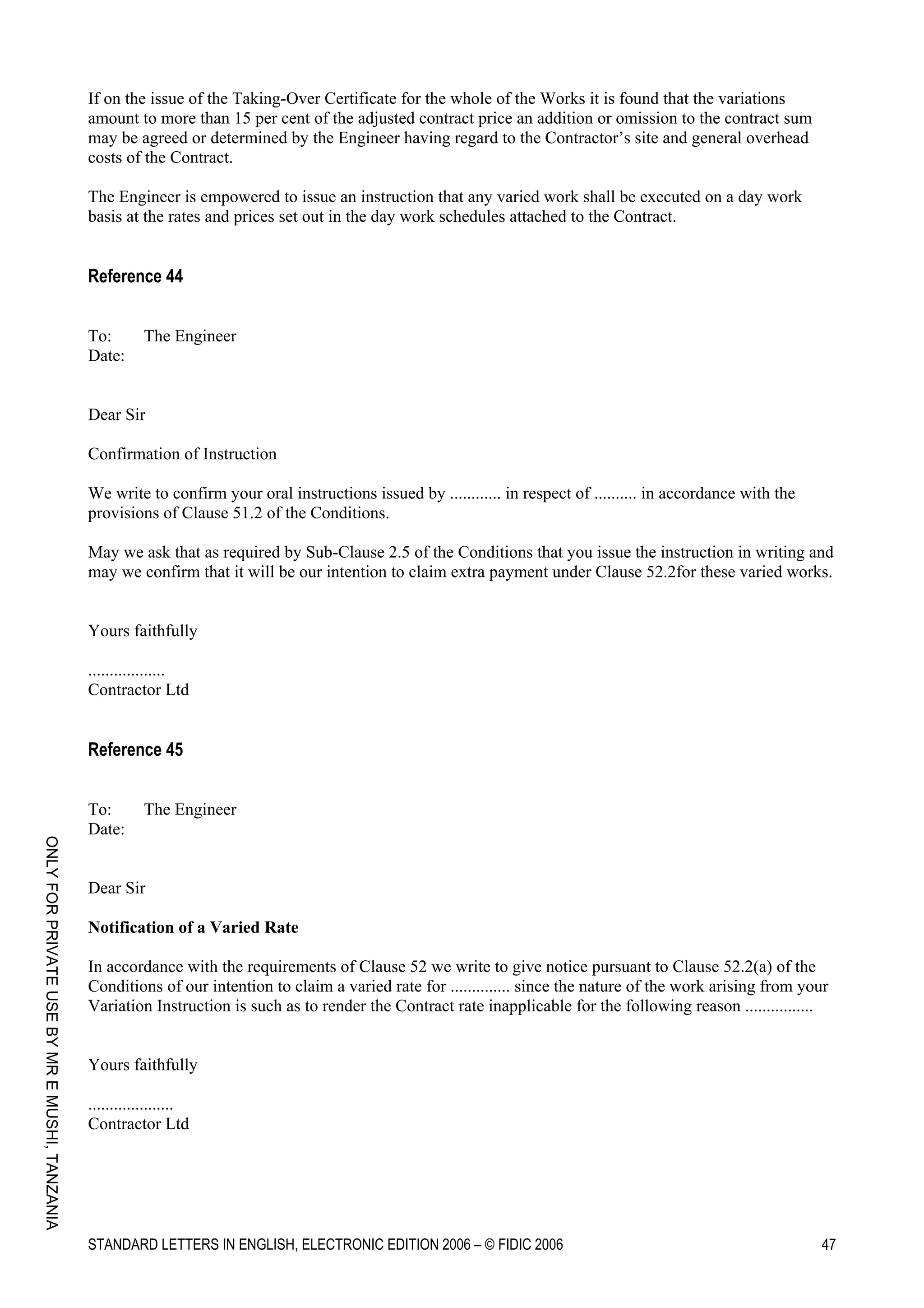 Standard letters by FIDIC Guidelines.pdf