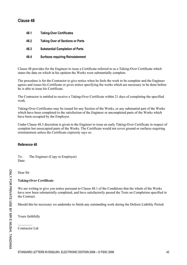 Standard letters by FIDIC Guidelines GTS | PDF