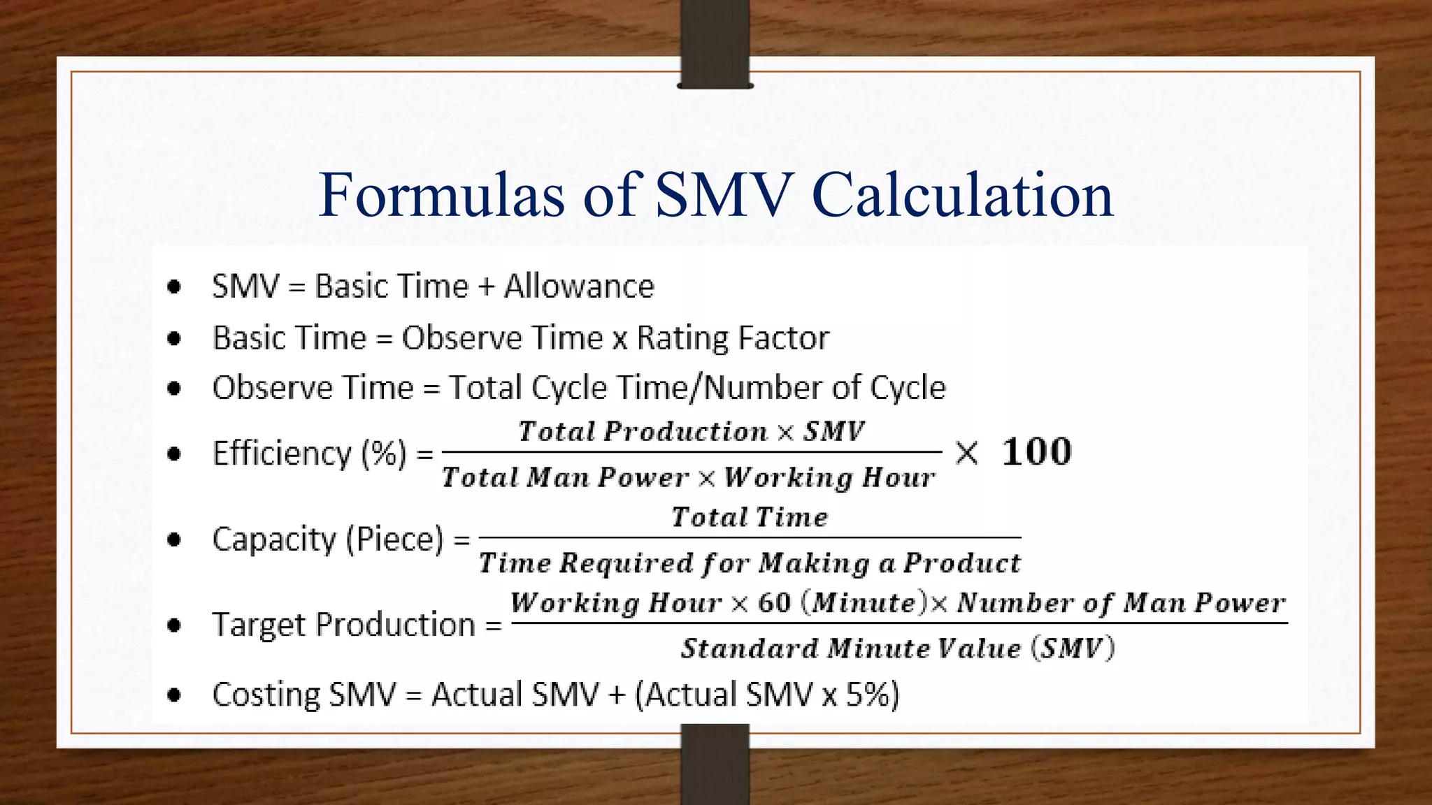 Standard minute value( SMV) in garments, calculation and importance | PPTX