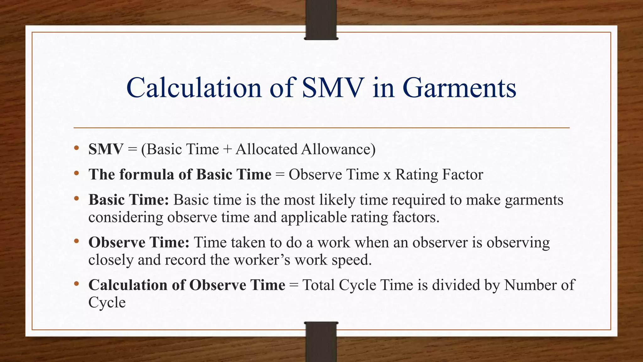 Standard minute value( SMV) in garments, calculation and importance | PPTX