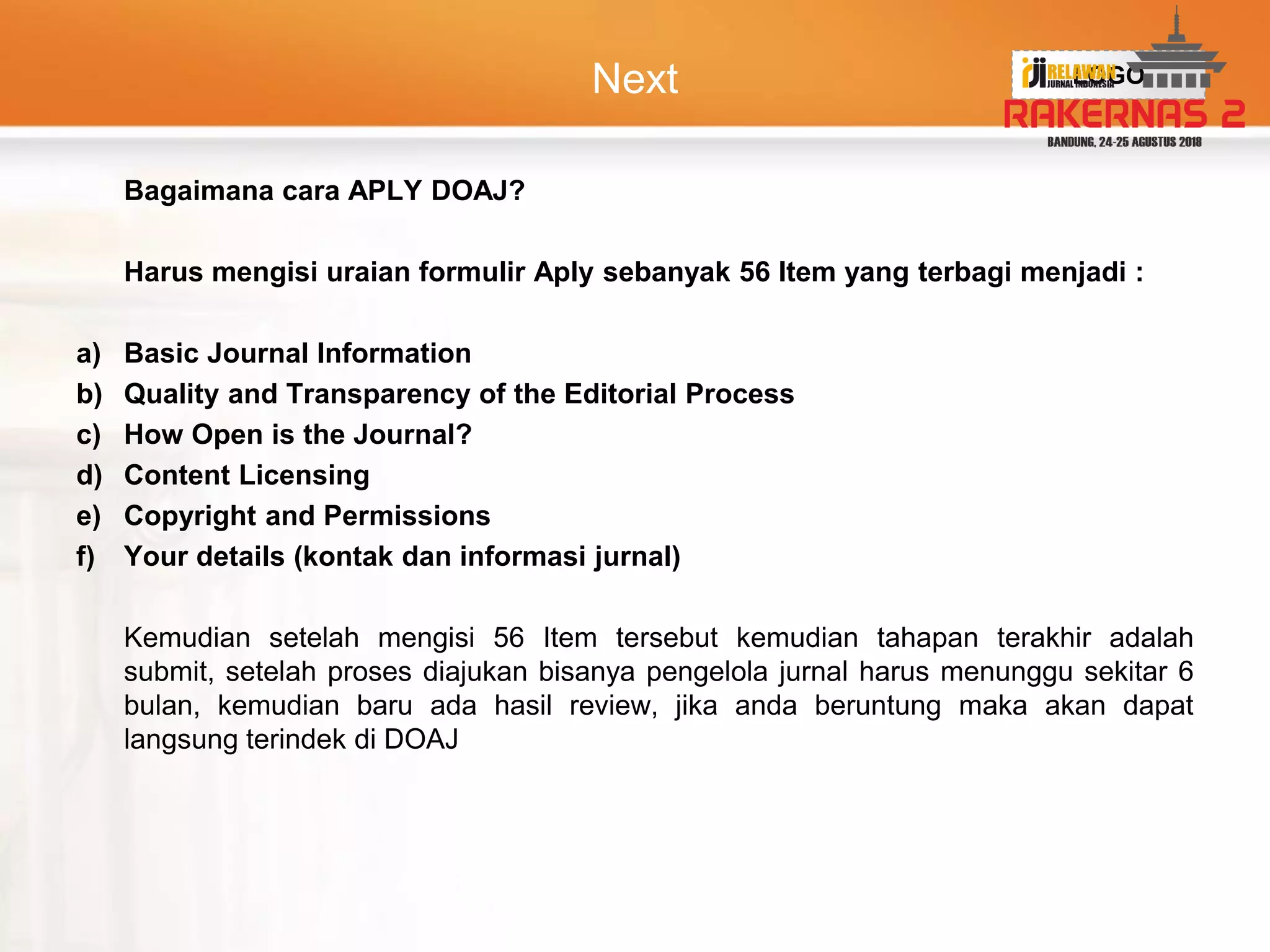 SETUP OJS SESUAI STANDAR DOAJ | PPT