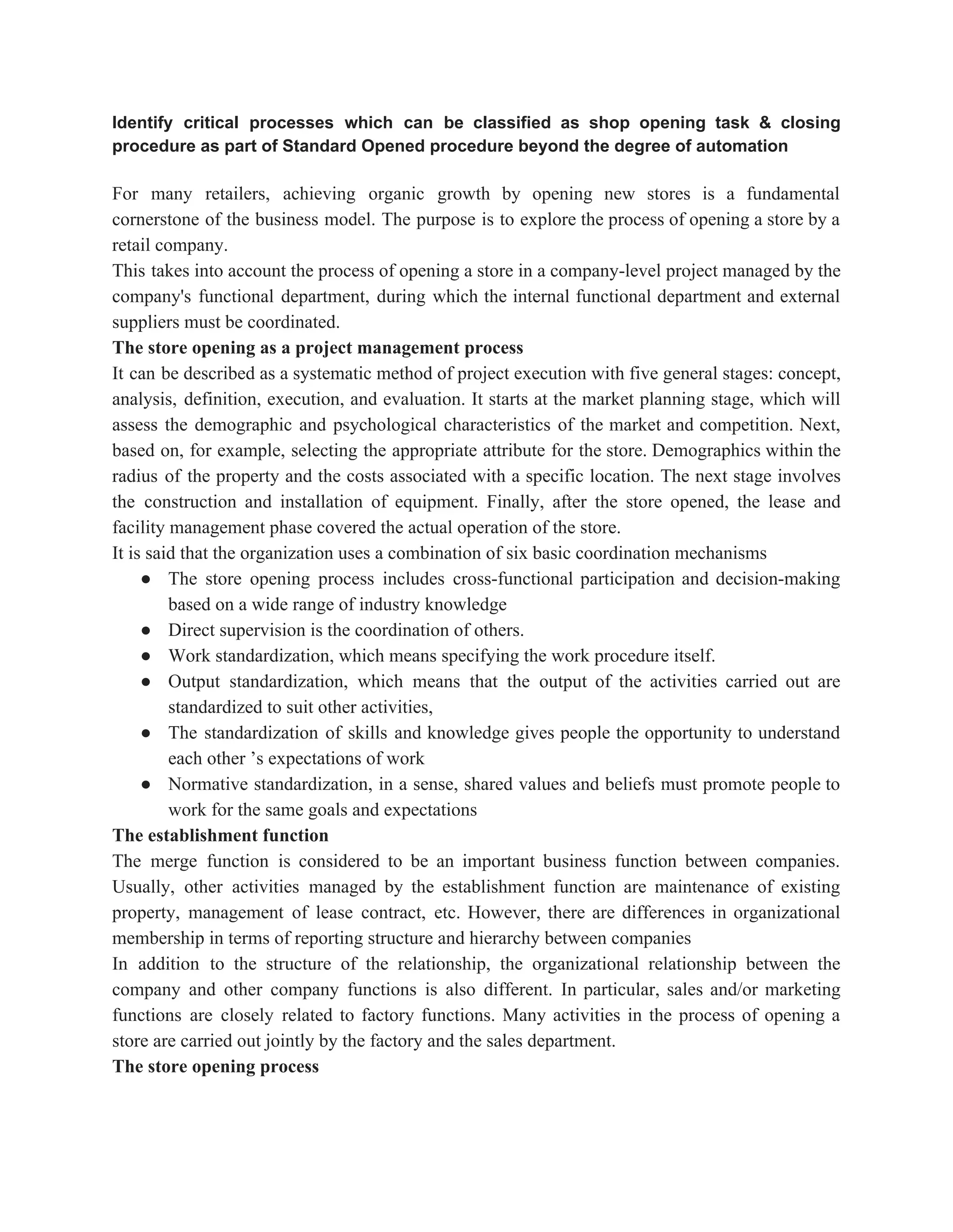 Standard opening procedure for retail stores | PDF