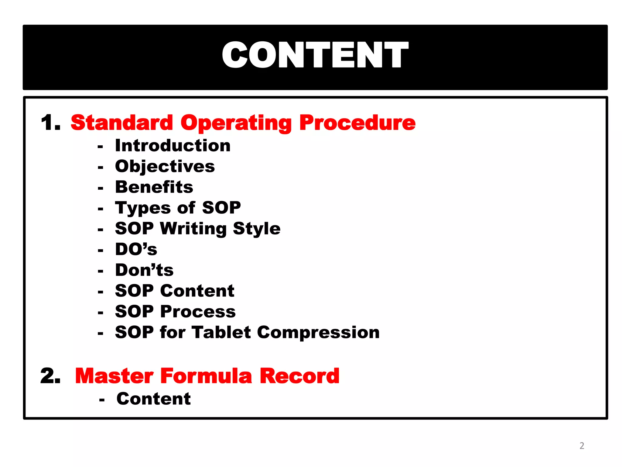 Standard operating procedure in pharmaceutical industries,SOP,MFR ...