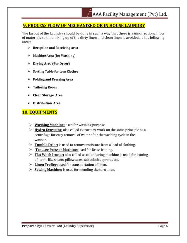 Standard Operating Procedure of Laundry Department | PDF