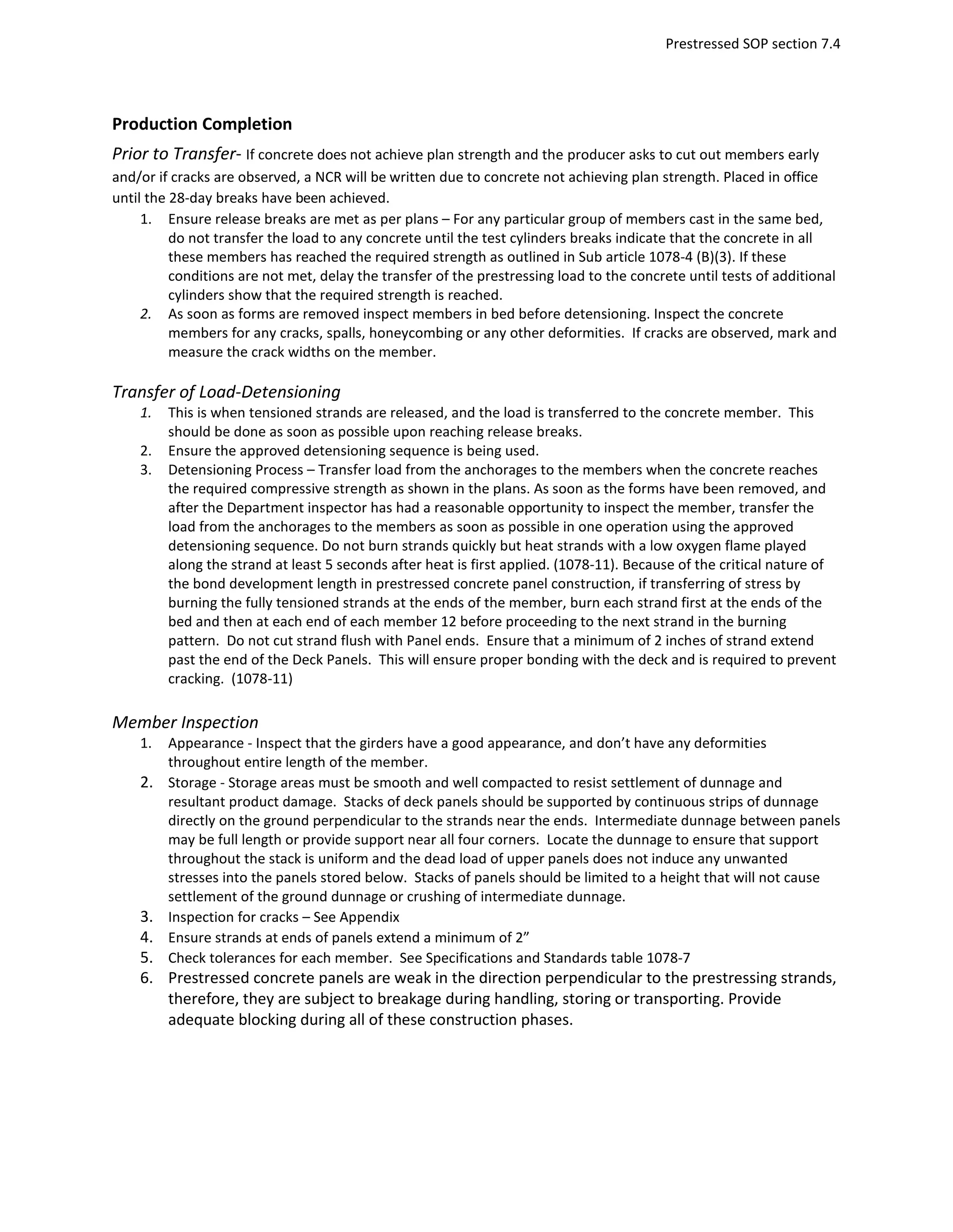 Standard Operating Procedures SOP for Prestressed Concrete Members ...