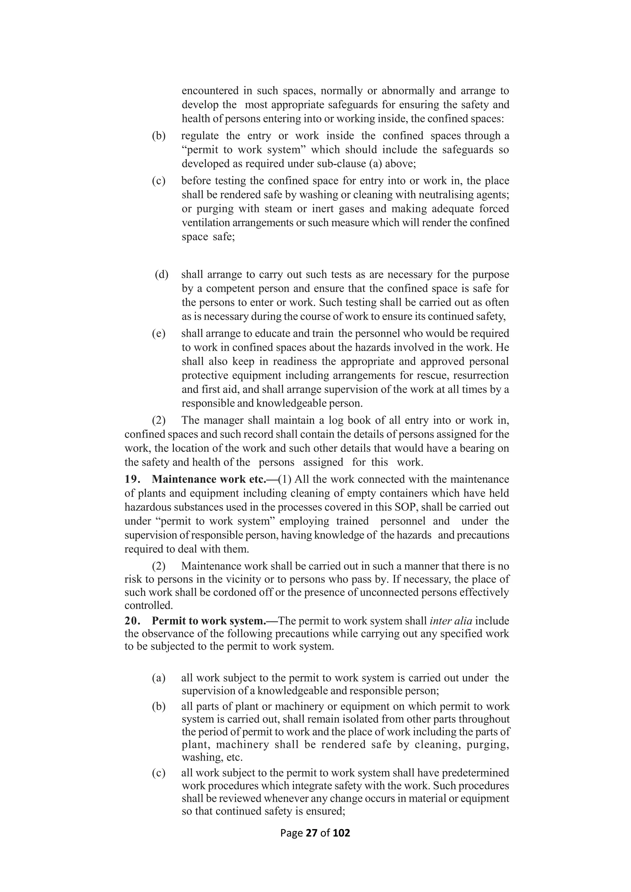 Standard Operating Procedures (SOPs) for safe operations on hazardous and dangerous ...