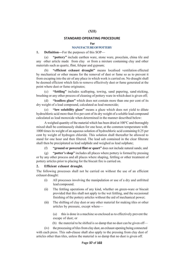 Standard Operating Procedures (SOPs) for safe operations on hazardous ...