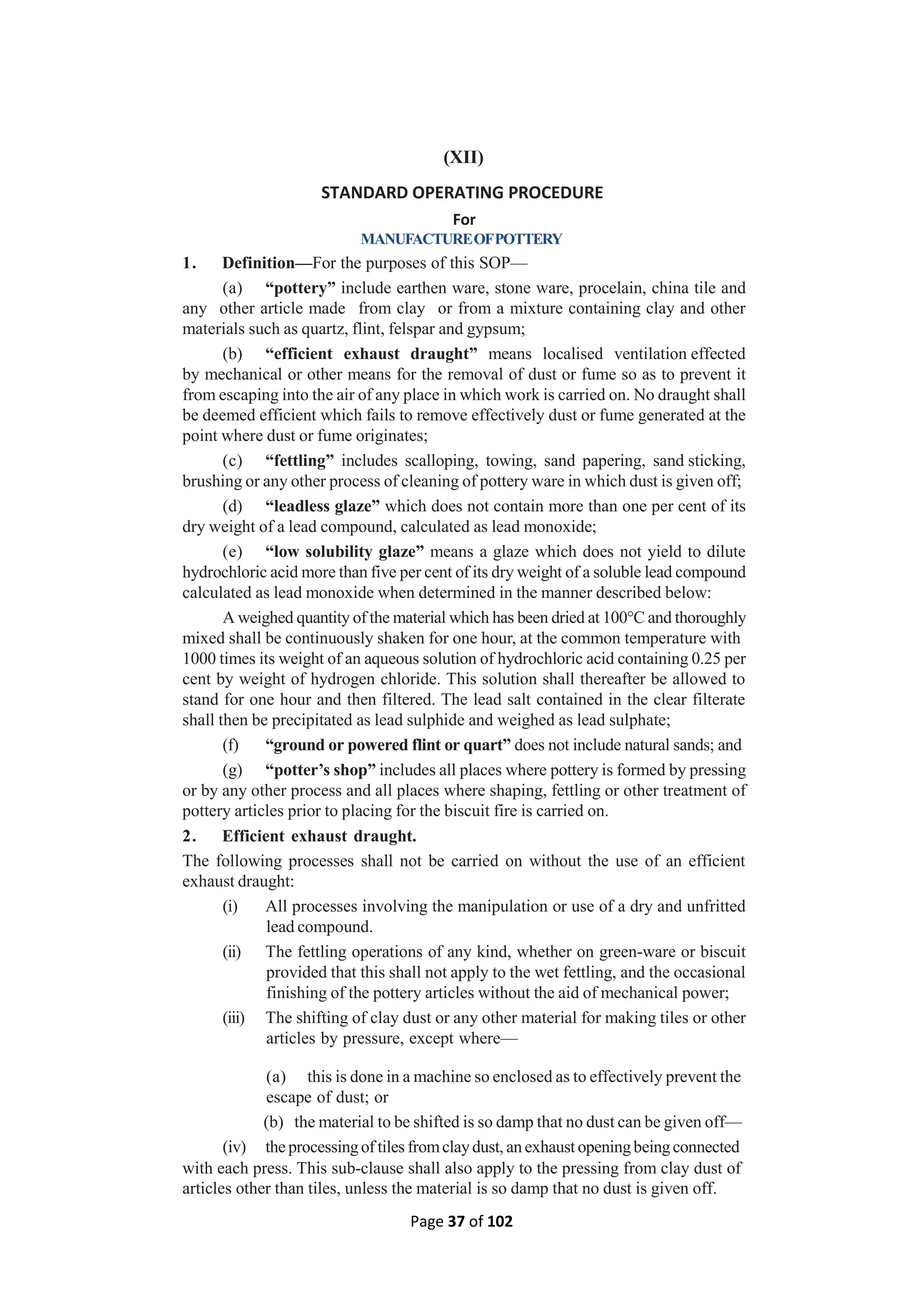 Standard Operating Procedures (SOPs) for safe operations on hazardous ...