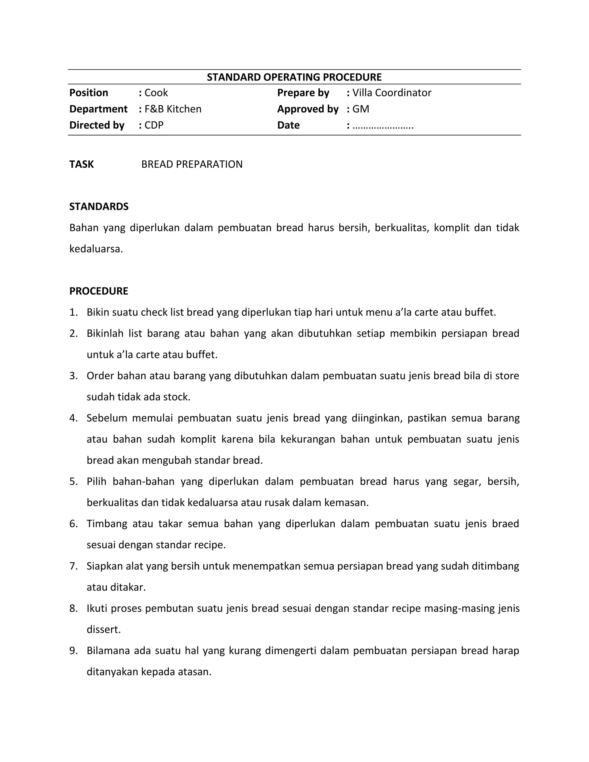 Standard operational procedure fbp | DOCX