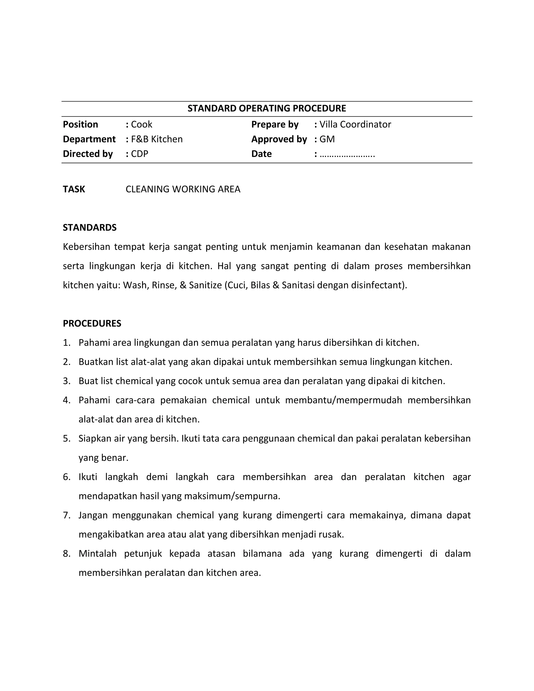 Standard operational procedure fbp | DOCX