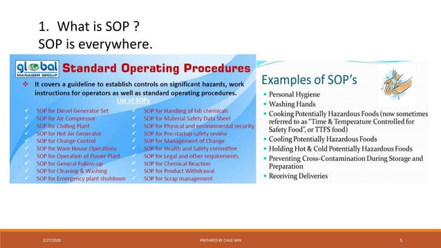Standard operation procedure (SOP) presented by Chue Min | PPT