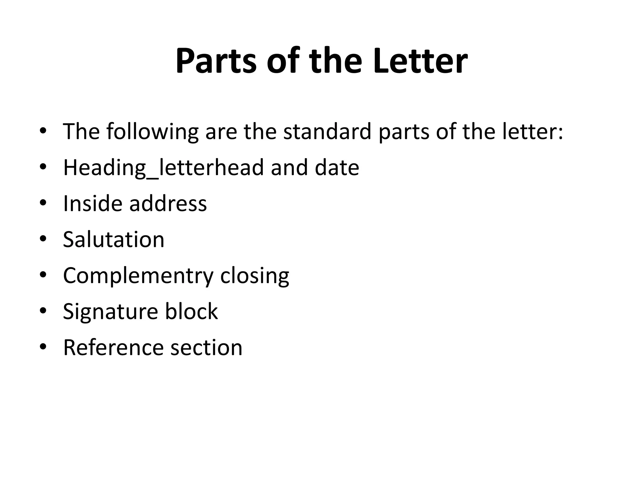 Standard parts of letter | PPTX | Email | Internet