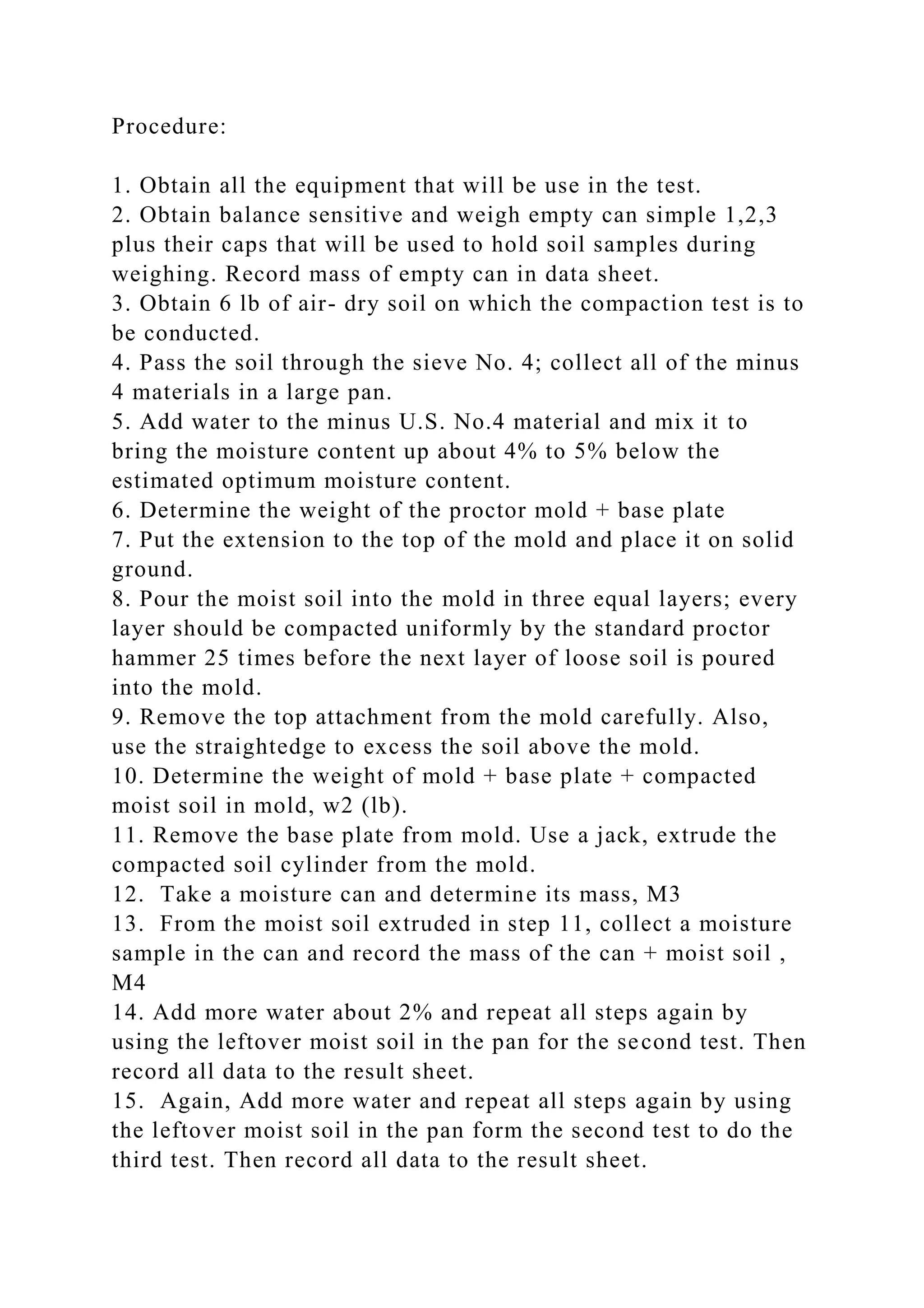 Standard Proctor Compaction TestName .docx | Standardized Testing ...