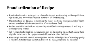 Standard recipe notes for Hotel management | PPTX