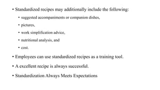 Standard recipe notes for Hotel management | PPTX