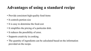 Standard recipe notes for Hotel management | PPTX