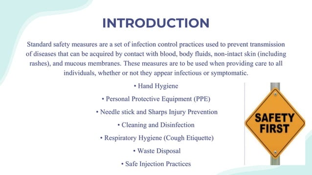 standard safety precaution presentation slide | PPTX | First Aid | Injuries