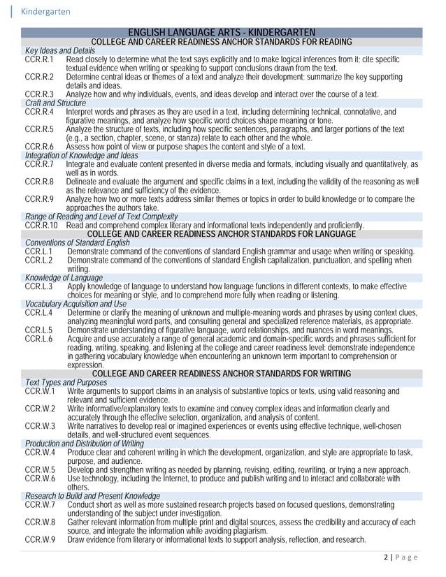 Kindergarten Standards | PDF