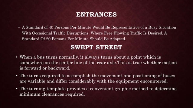 Standards for bus terminals | PPTX | Rail Travel | Travel Type