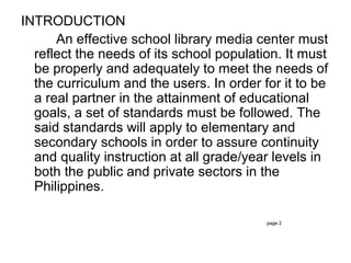 Standards for philippine libraries school library media centers | PPT