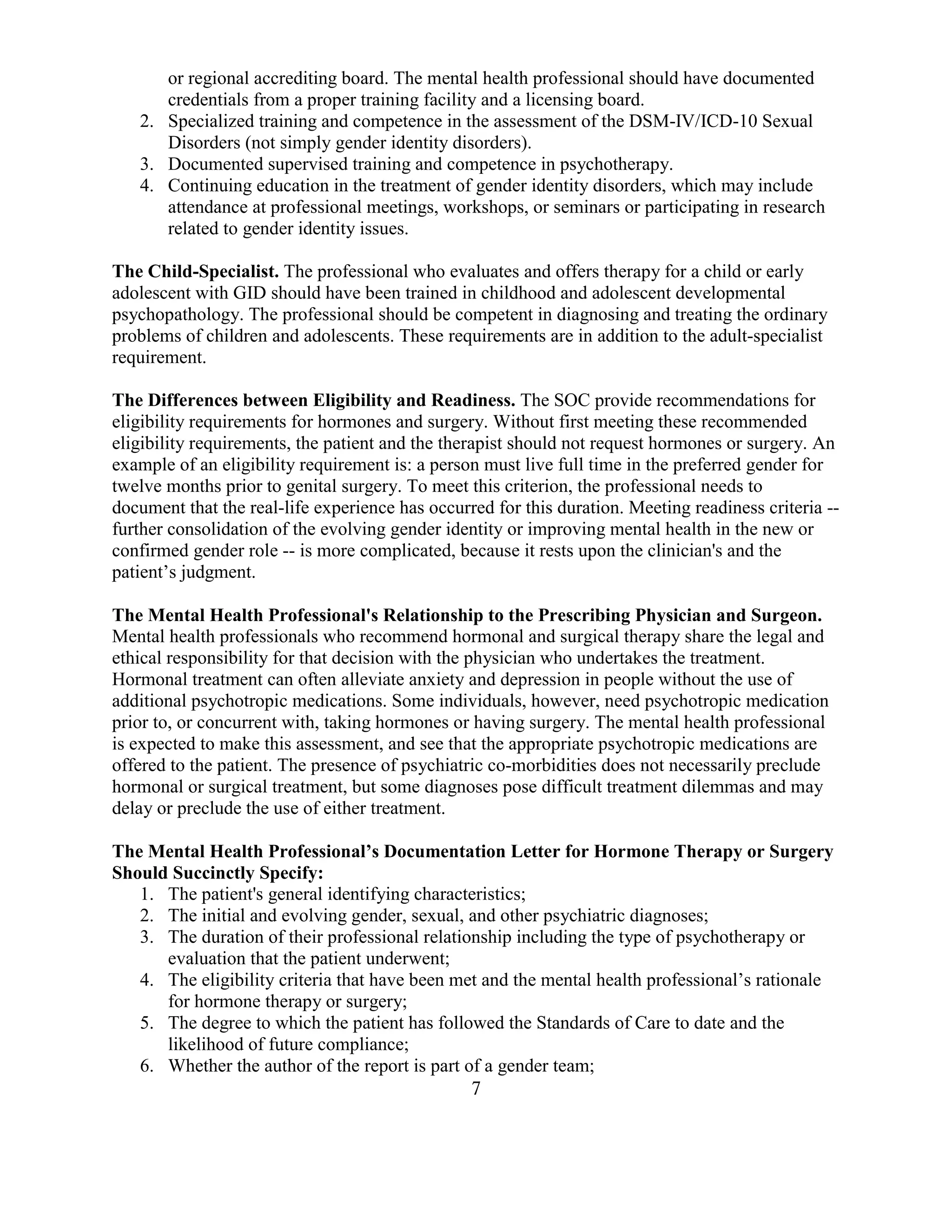 Standards of care for gender identity disorders sixth version wpath ...