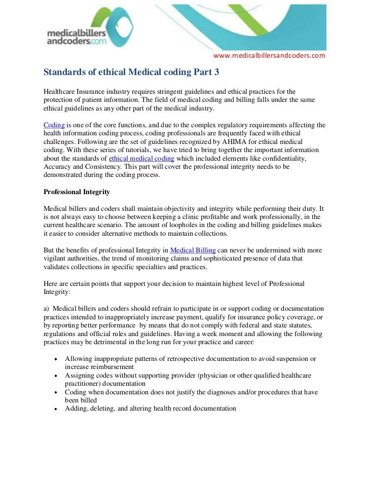 Standards Of Ethical Medical Coding Part 3