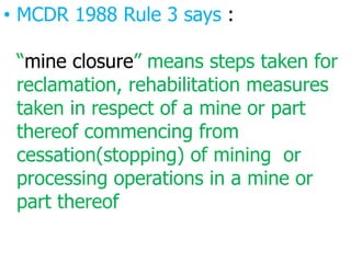 Standards of Mine Closure Planning | PPTX