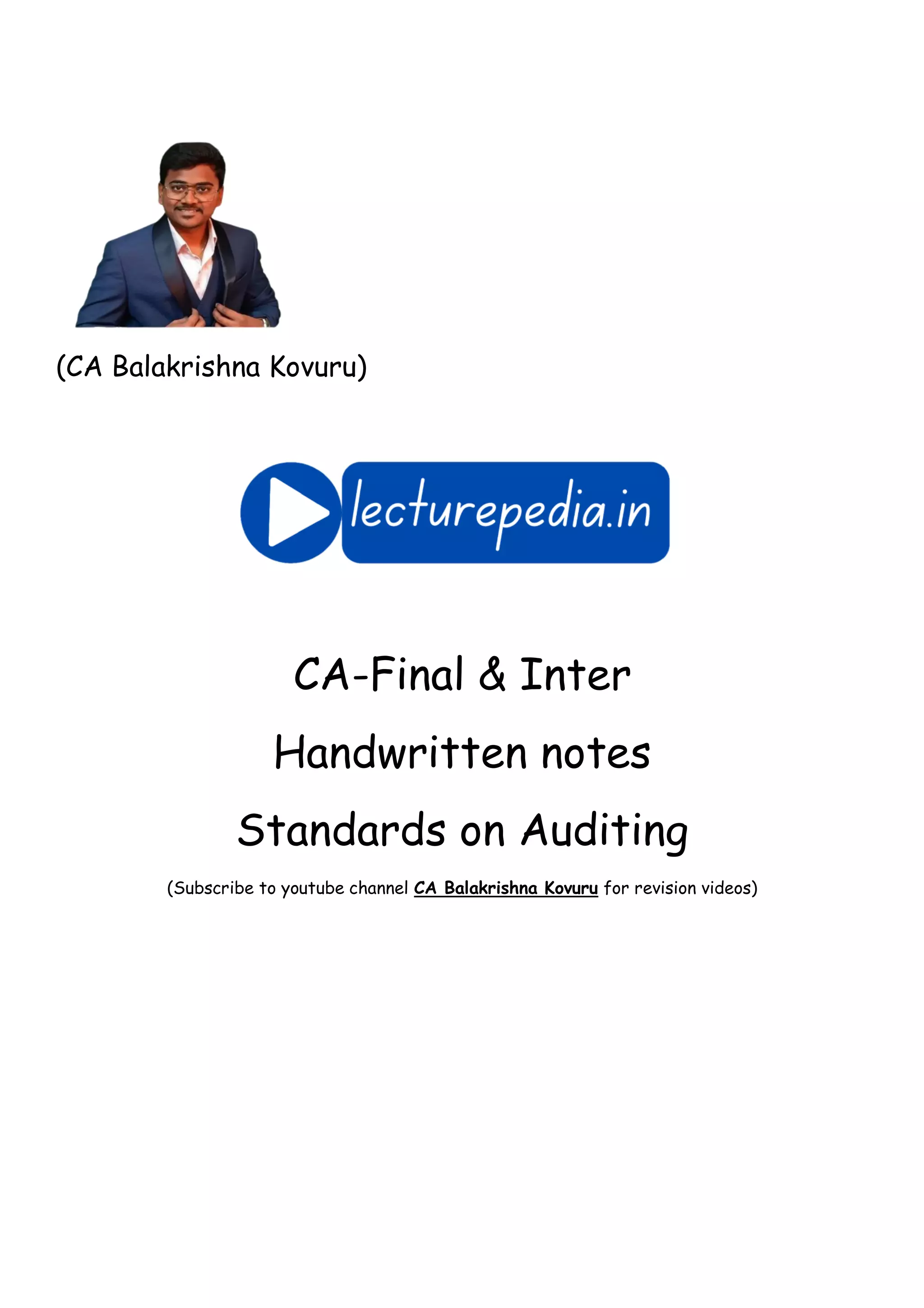 CA Final & Inter Standards on Auditing Handwritten Notes by CA ...