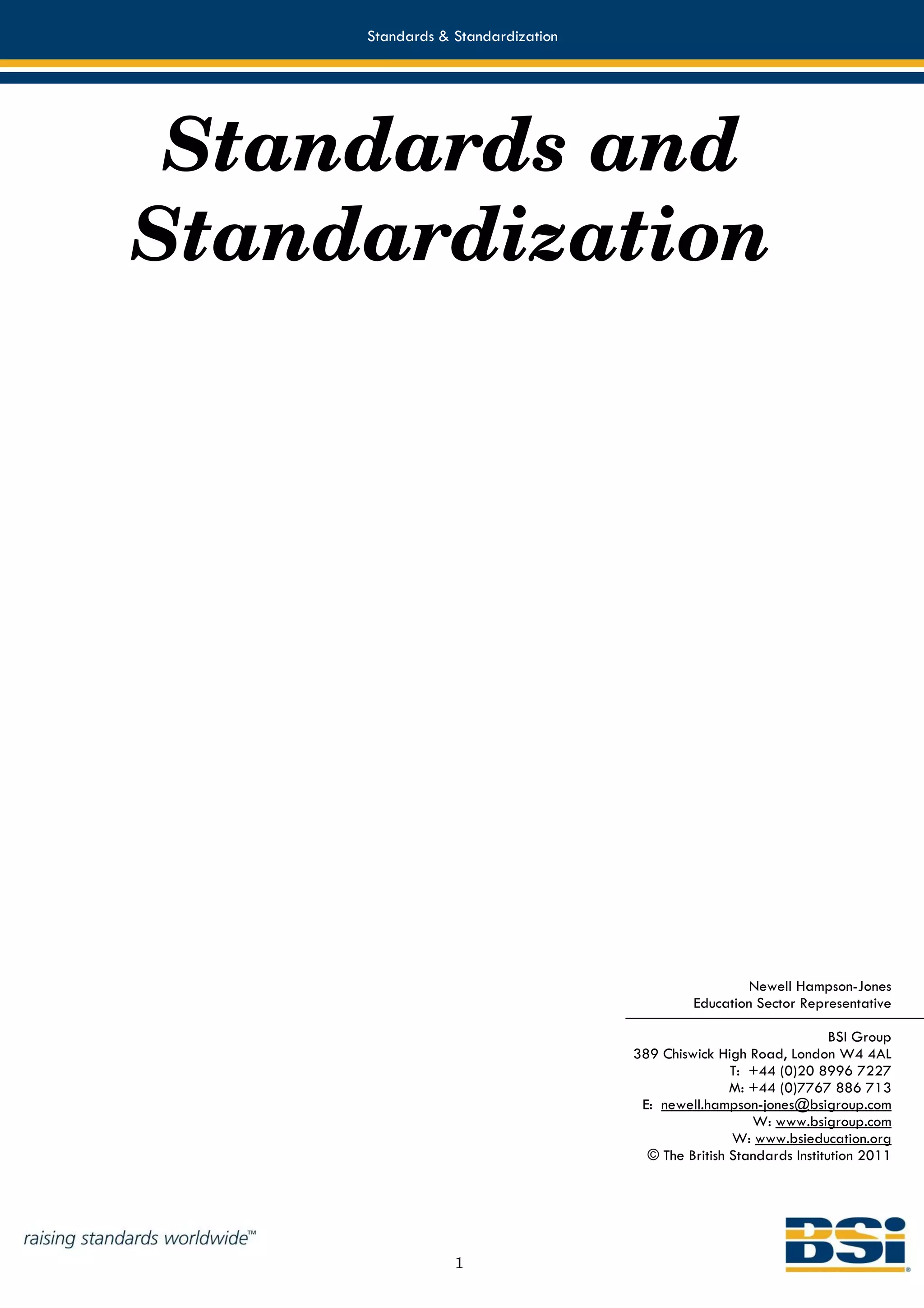 Standards & standardization handout | PDF | Business | Business and Finance