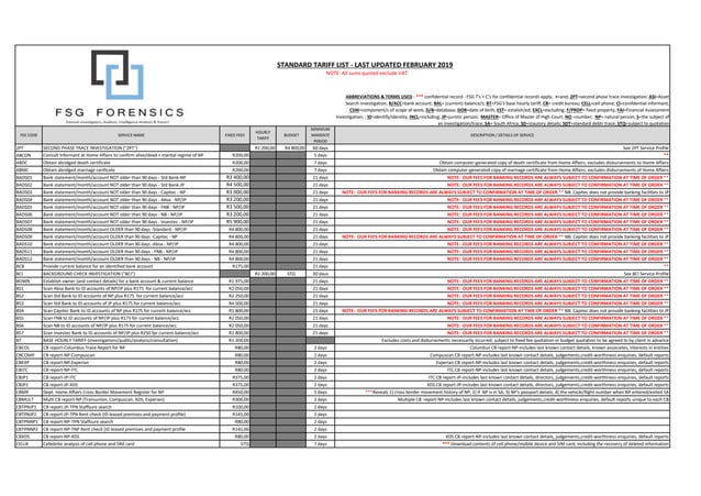 FSG Forensics Standard Tariff List 2019 | PDF