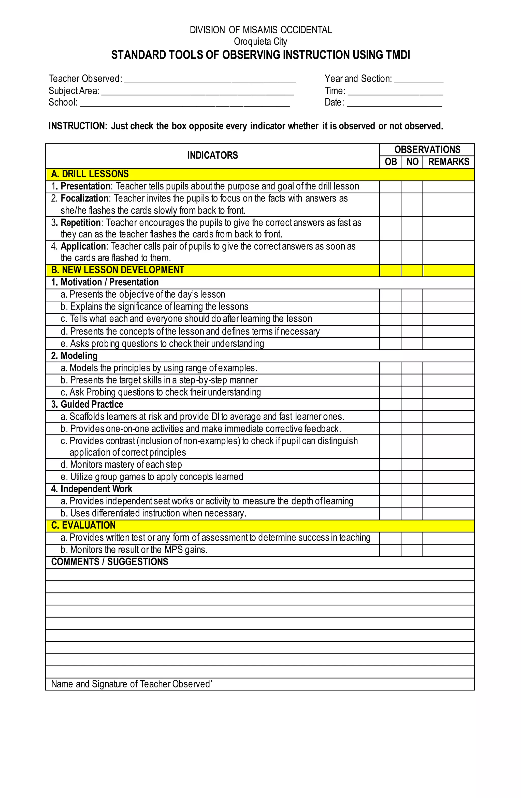 Standard tool for observation of Classes | DOCX