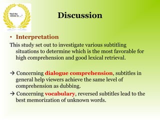 Standard vs reversed subtitles : Effects on movie comprehension and ...
