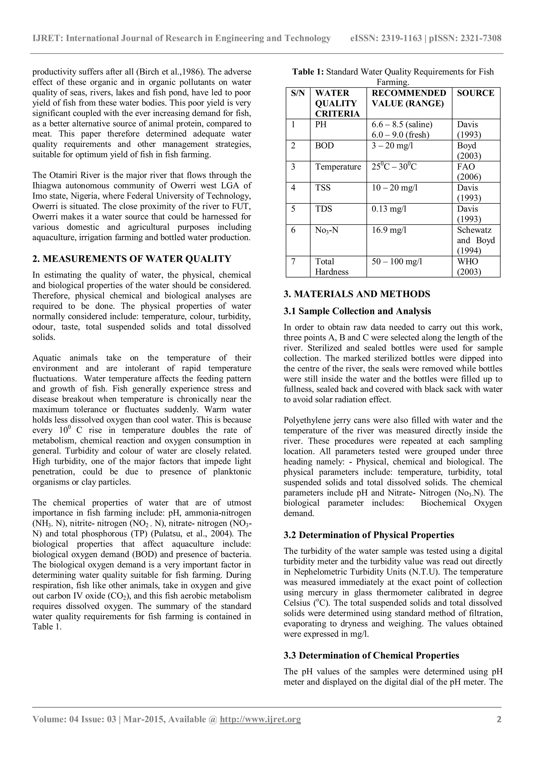 Standard water quality requirements and management strategies for fish ...