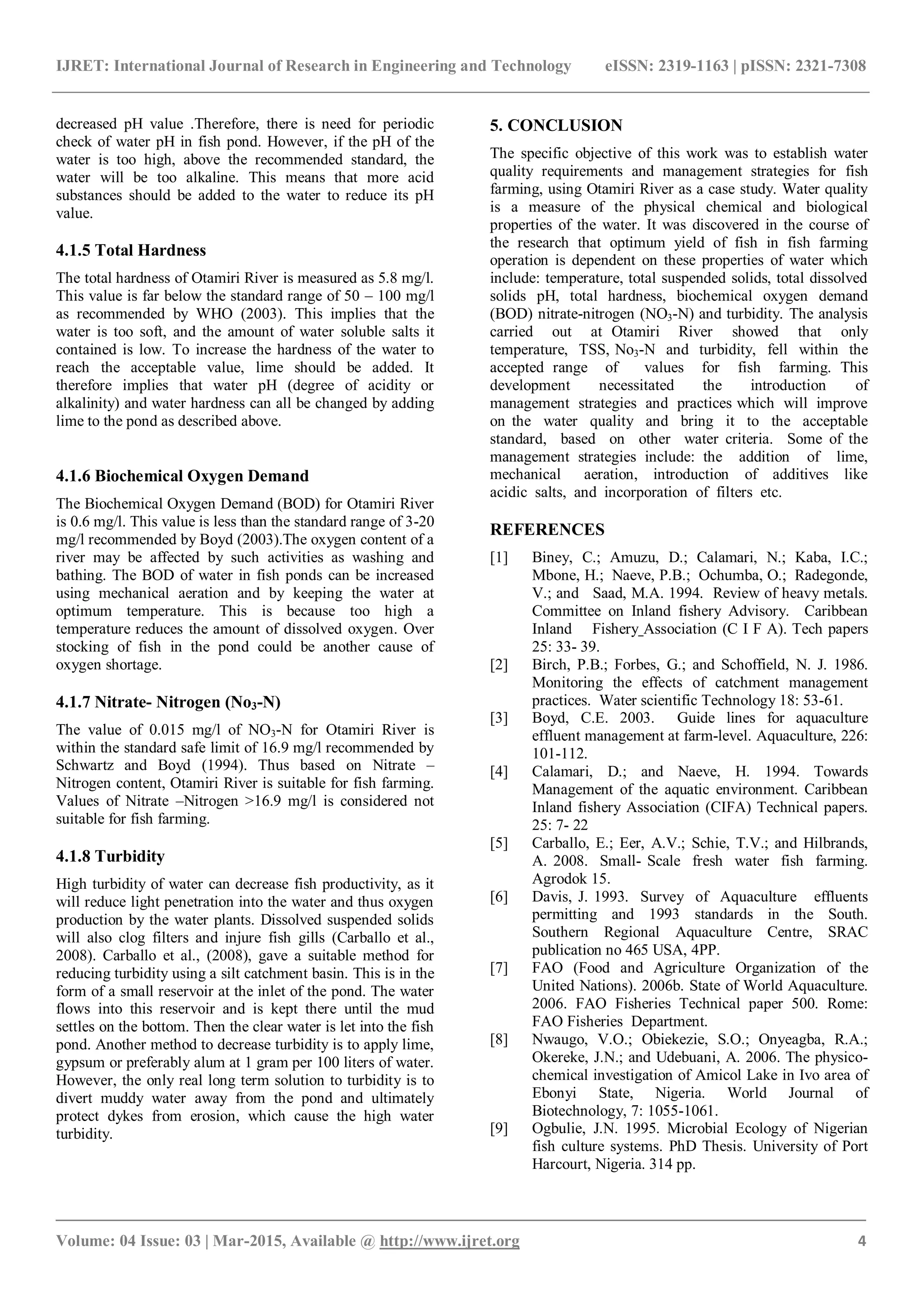 Standard water quality requirements and management strategies for fish ...