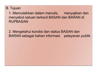 Standarisasi penulisan jenis dan jumlah basan dan baran | PPTX