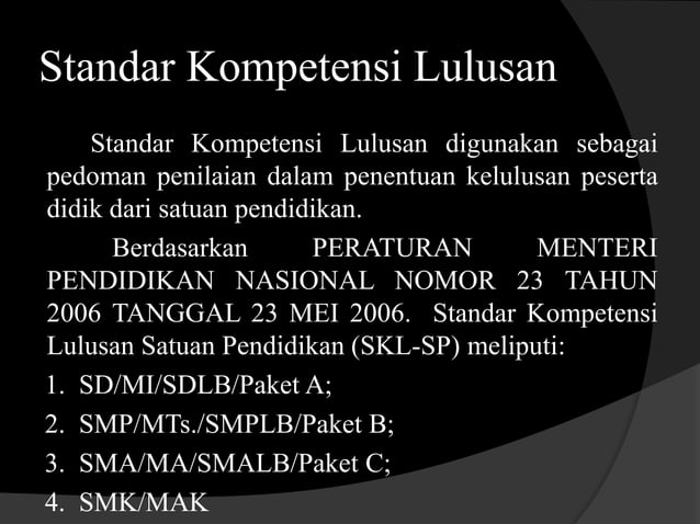Standar isi,standar proses, dan standar kompetensi lulusan pada jenjang smp | PPTX