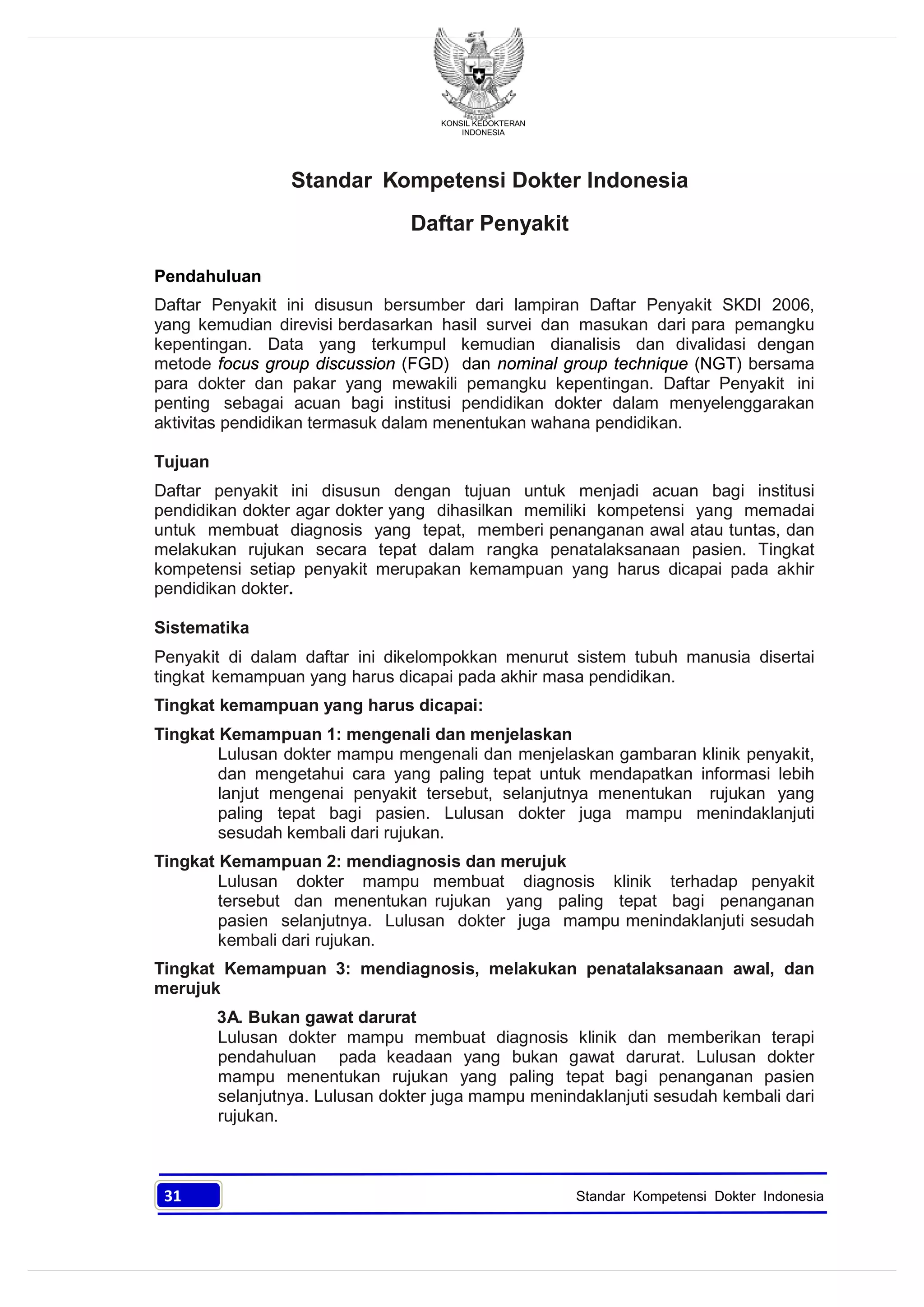 Standar Kompetensi Dokter Indonesia | PDF