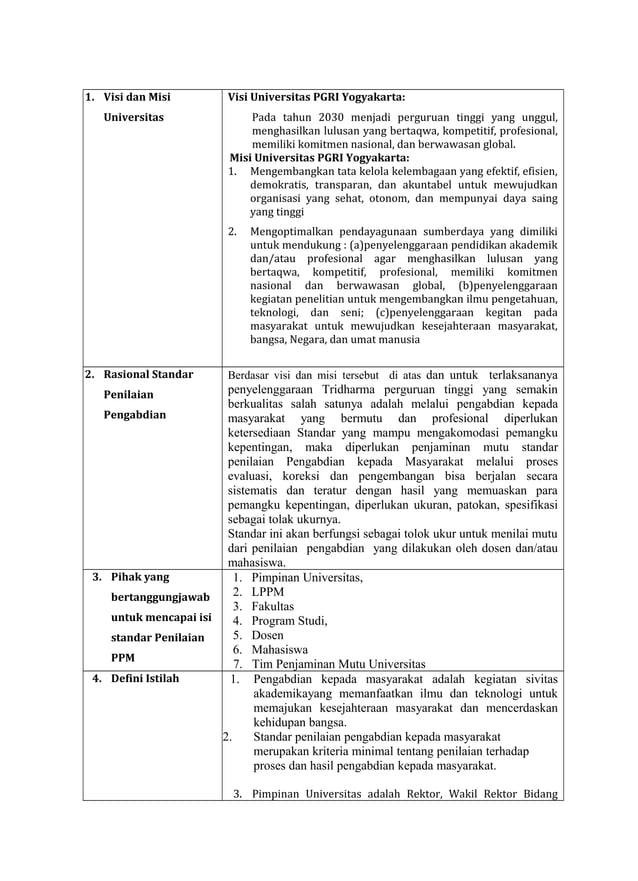 Standar mutu penilaian pengabdian 6 agts 16 | PDF