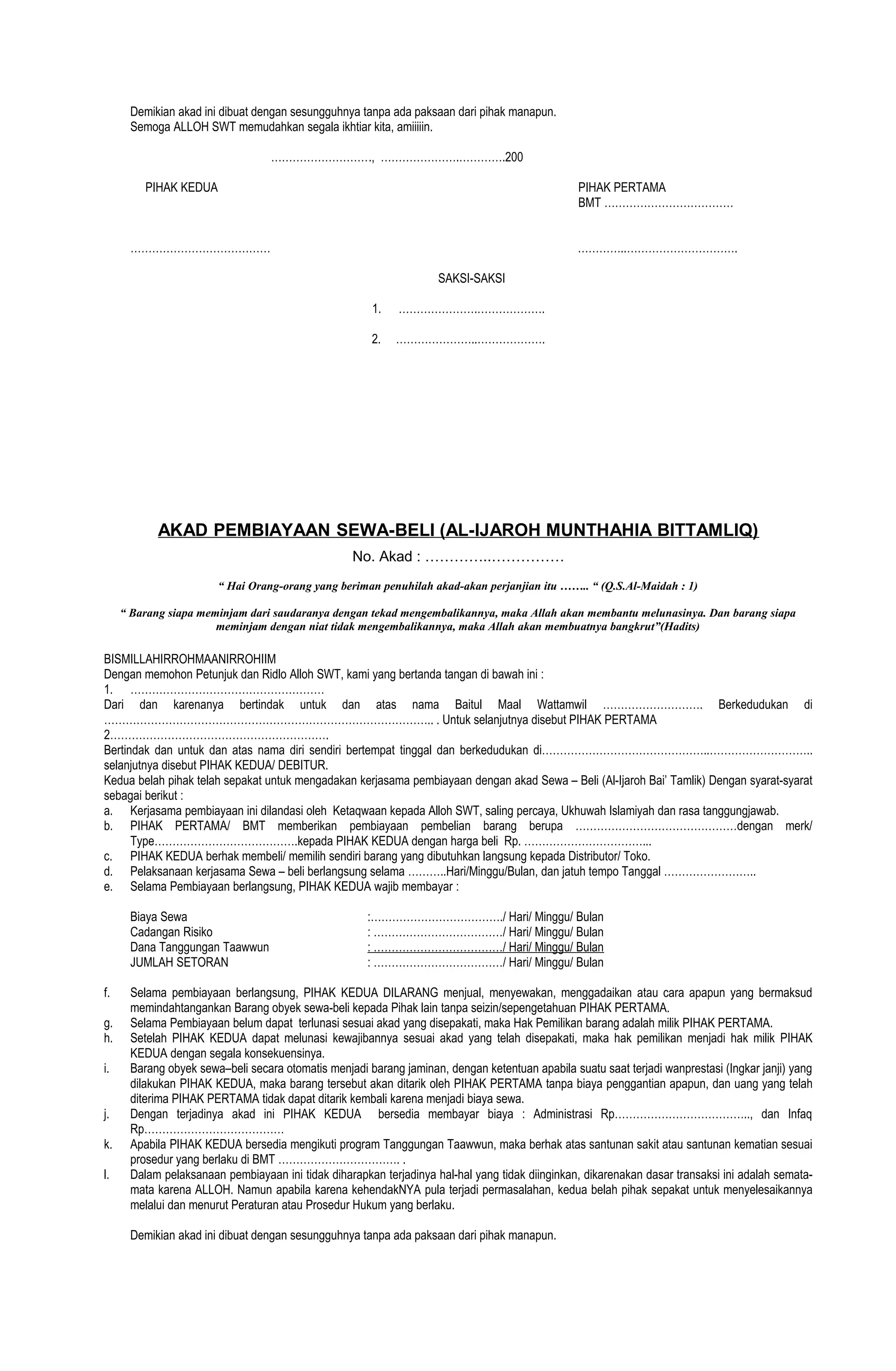 Standar operasional bmt | DOC