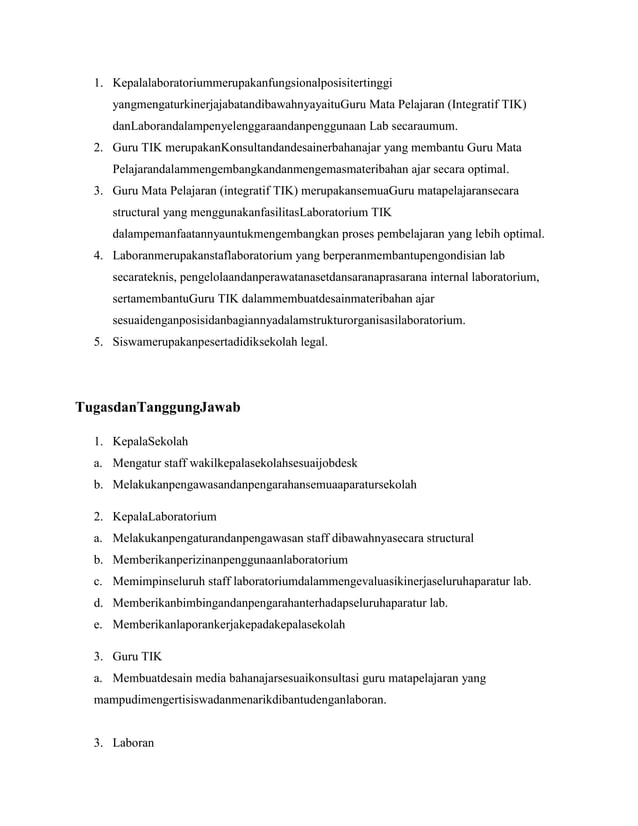 Standar Operasional Prosedur (SOP) Laboratorium TIK | DOCX