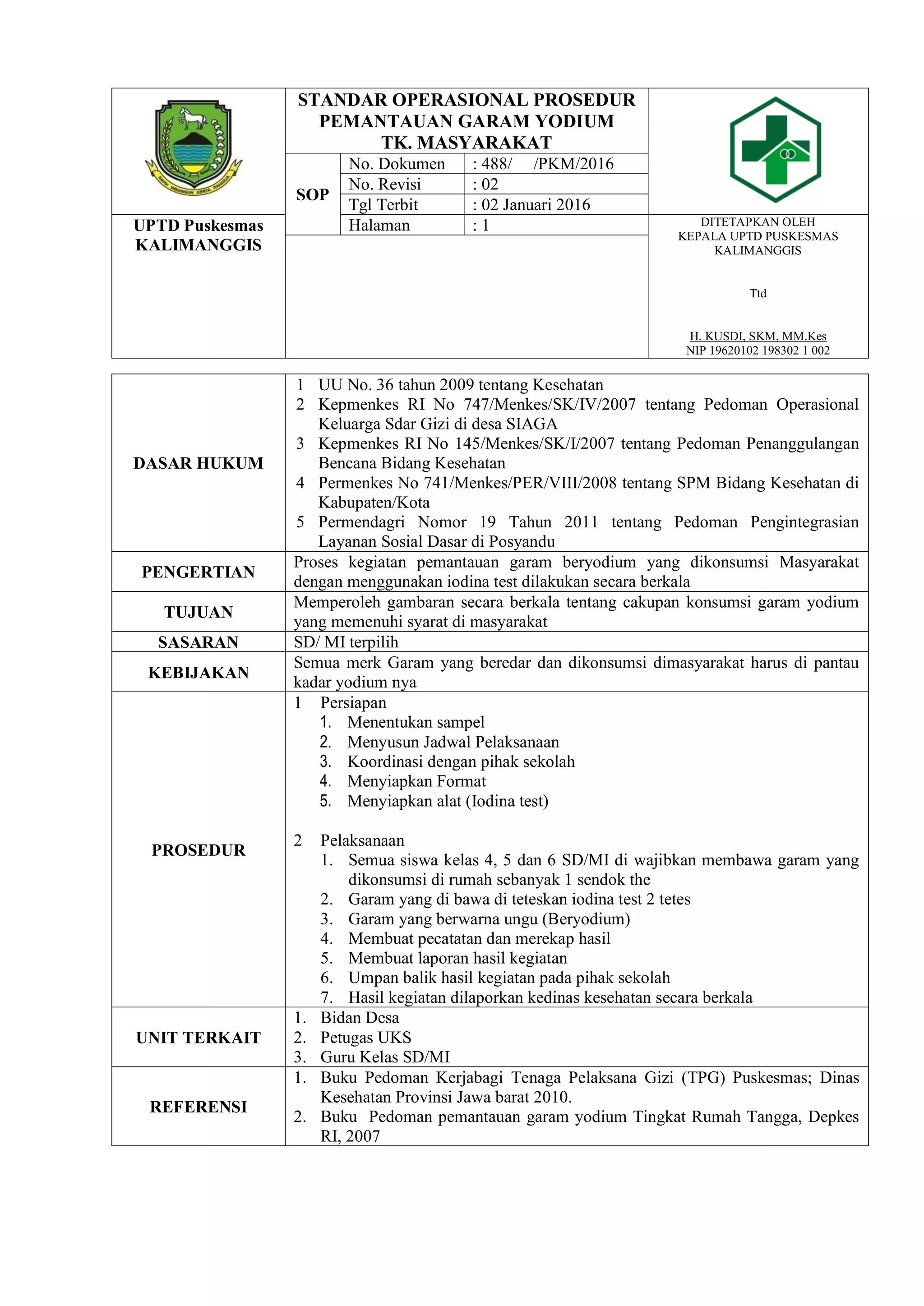 Standar operasional prosedur garam yodium | PDF