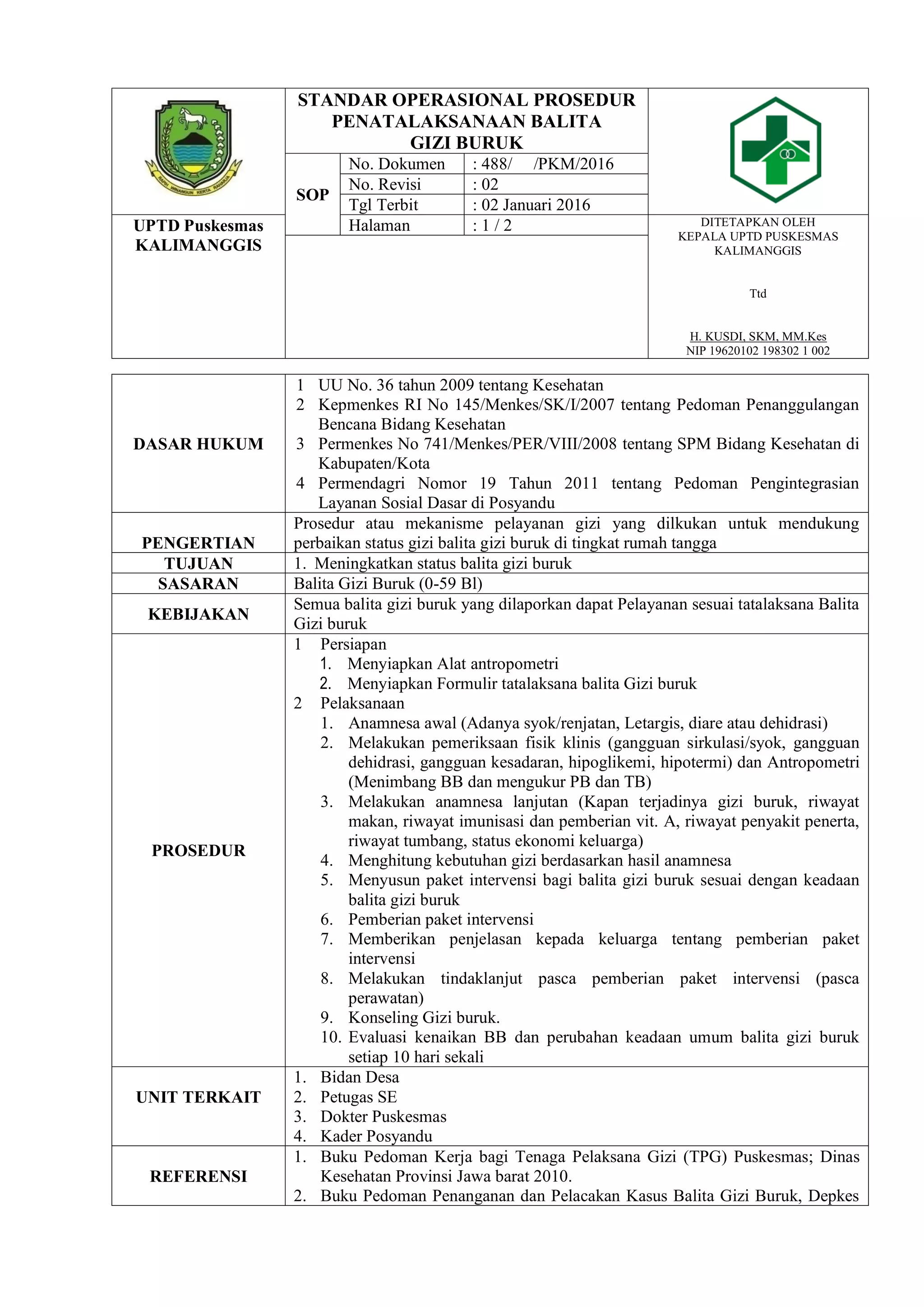 Standar operasional prosedur ttlksana balita gizi buruk | PDF